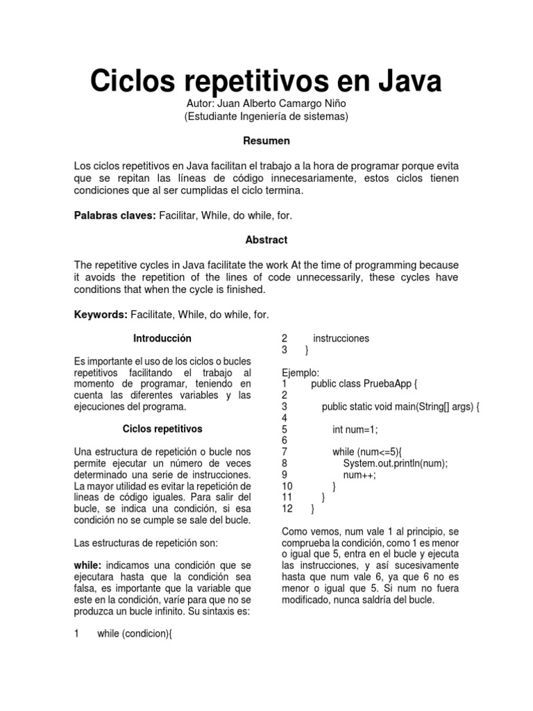 Artículo Ciclos Repetitivos en Java | PDF | Java (lenguaje de programación) | Desarrollo de software