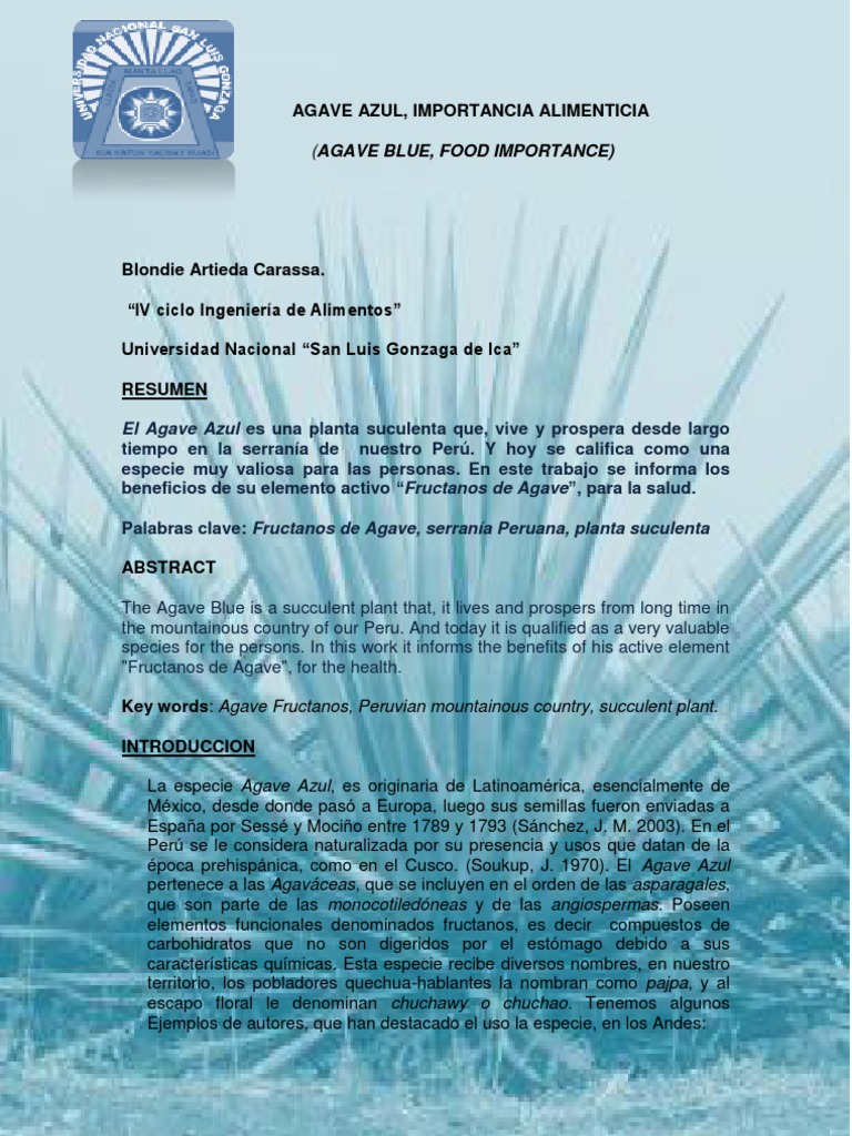 Agave, Importacia Alimenticia | PDF | Diabetes mellitus | Alimentos