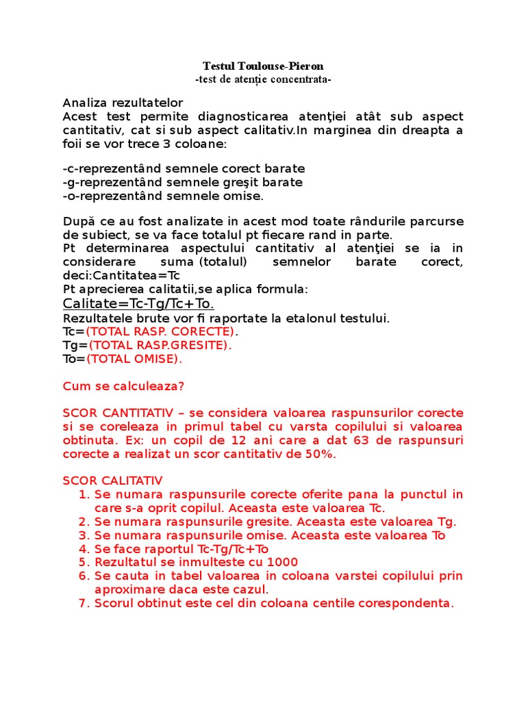 Interpretare Test Tolouse Pieron | PDF