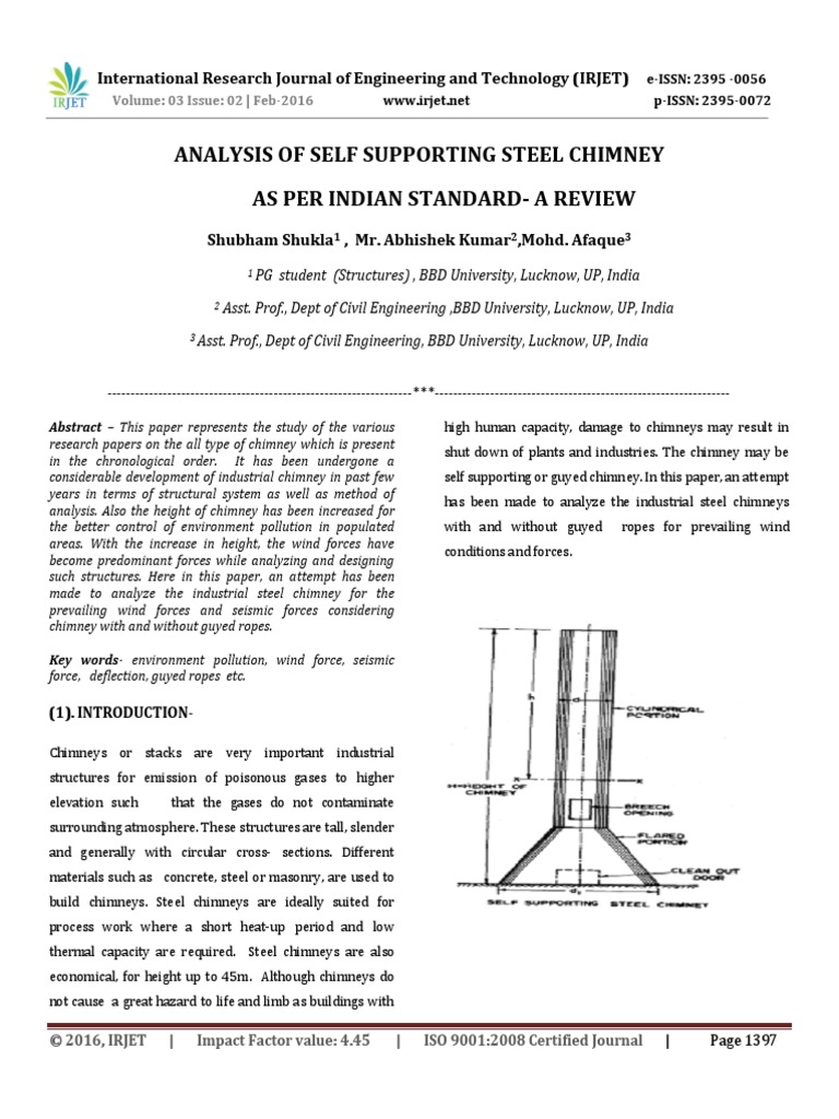 Analysis of Self Supporting Steel Chimney As Per Indian Standard | PDF ...