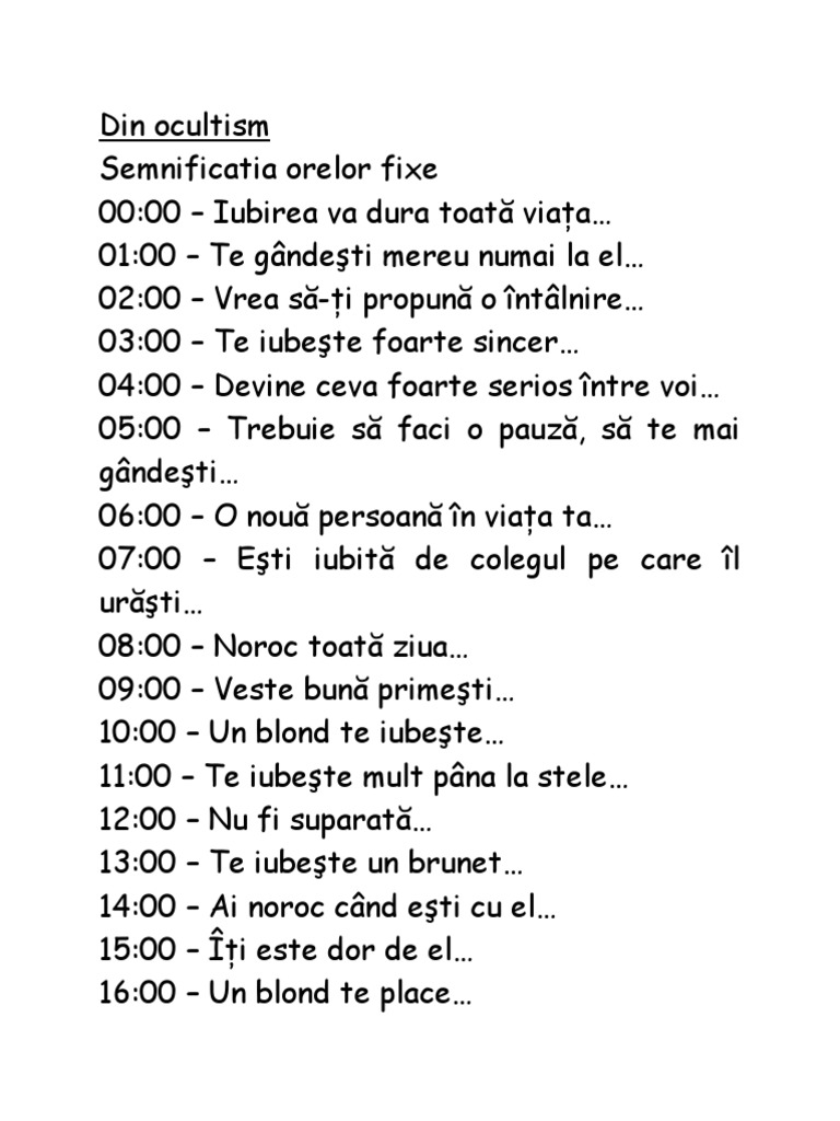 Semnificatia Orelor Fixe in Ocultism