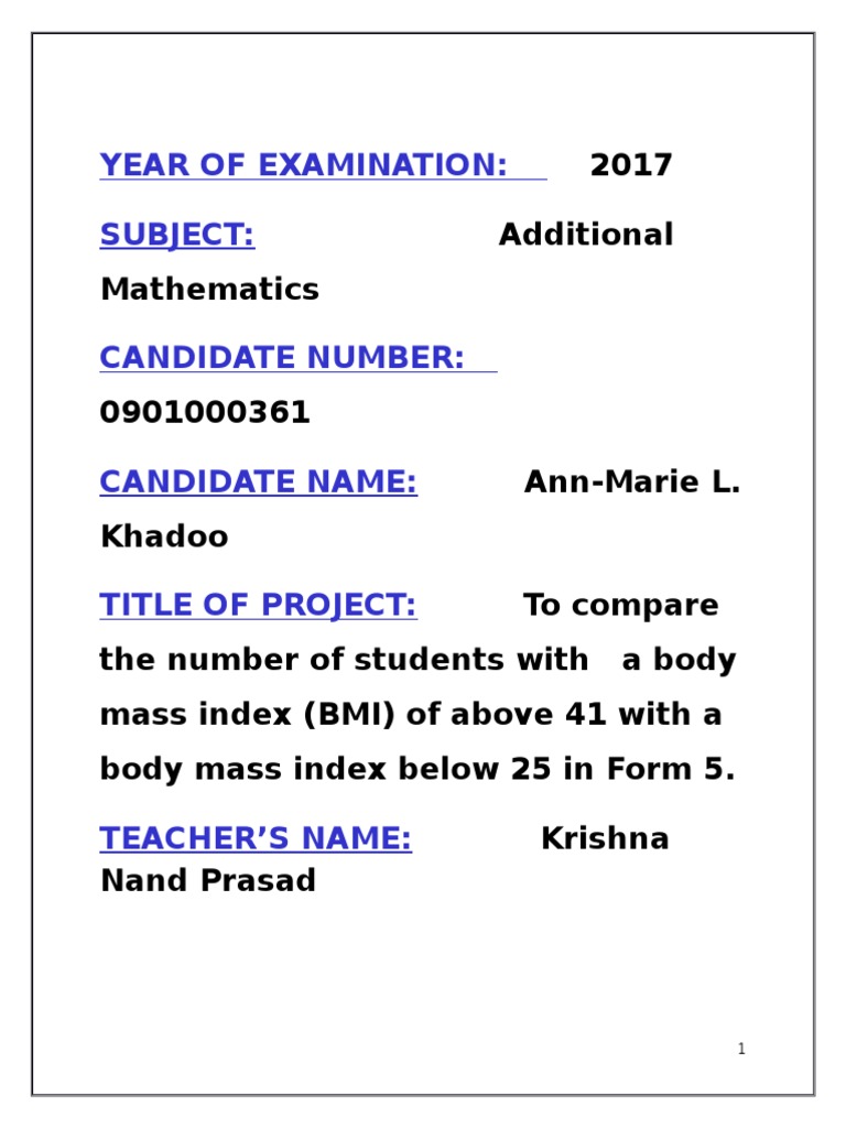 Add Maths Sba 1 | PDF | Body Mass Index | Obesity Add Maths Sba 1 | PDF | Body Mass Index | Obesity