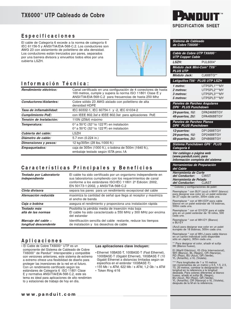 Cable UTP CAtegoria 6 pANDUIT | PDF | Protocolos de capa física | Ethernet