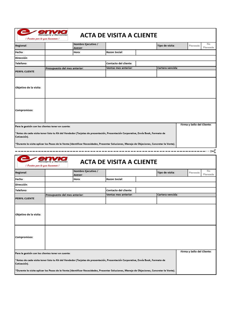 Formato Acta de Visita a Cliente