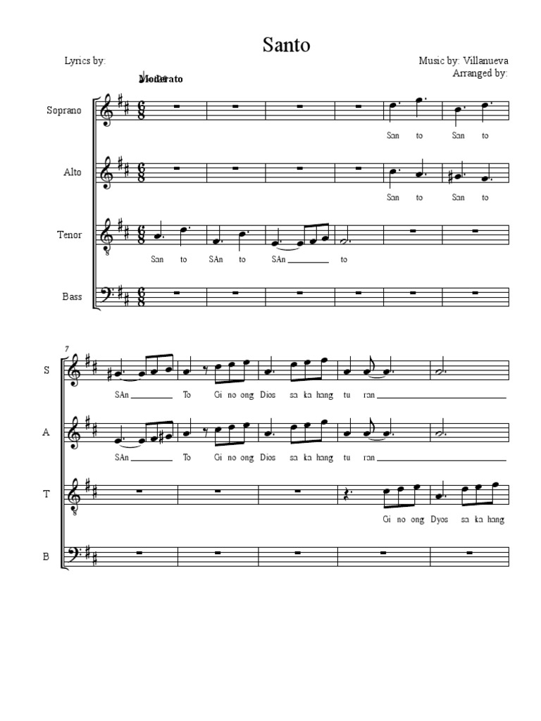 Santo Lyrics and Sheet Music | PDF | Singing | Vocal Music