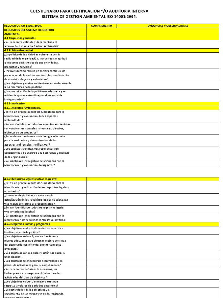 Check list ISO 14000.pdf | Tecnología | Business