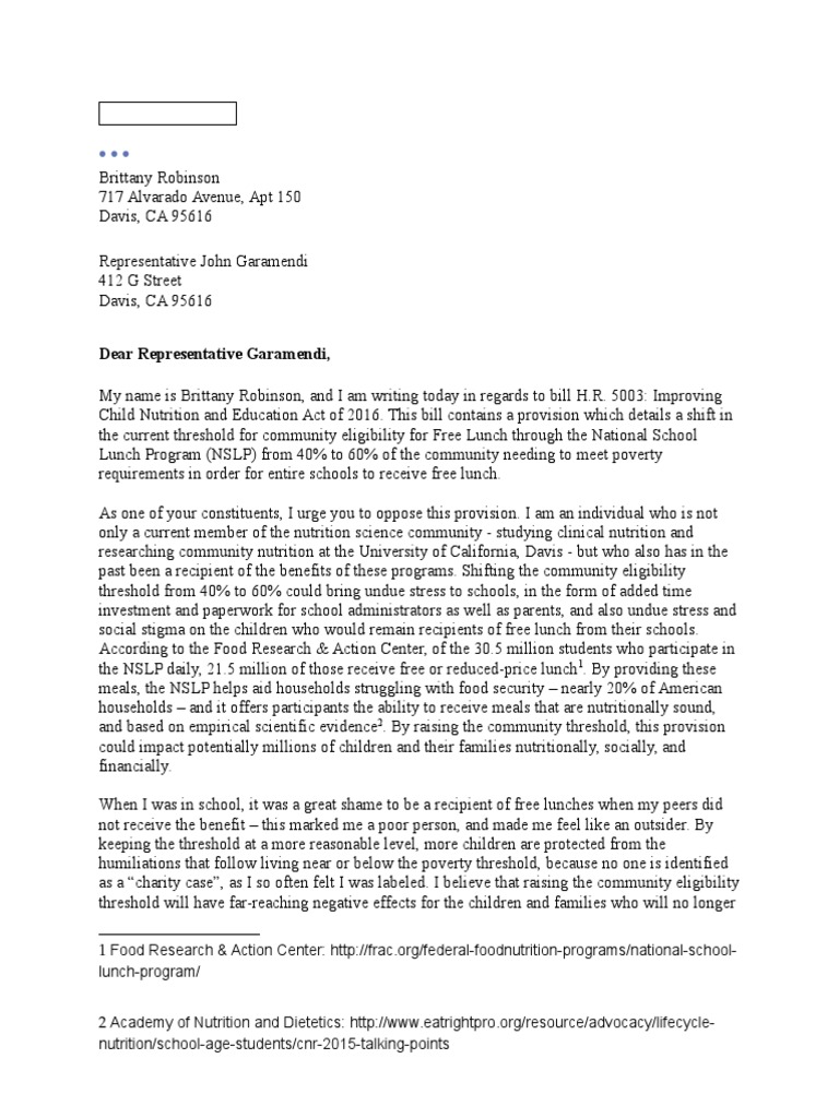 Dear Representative Garamendi | PDF | Foods | Wellness