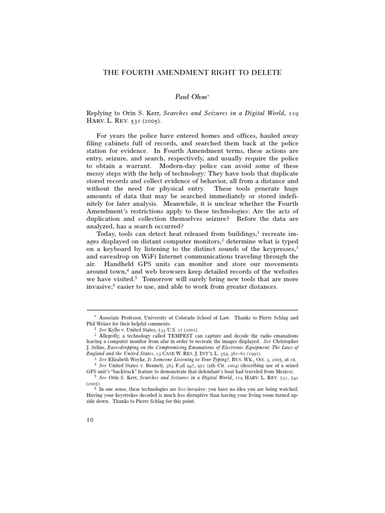 The Fourth Amendment Right To Delete | Download Free PDF | Search And ...