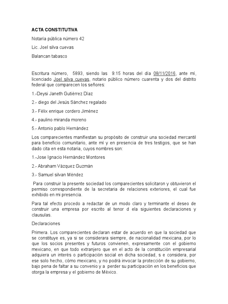 EJEMPLO DE COMO HACER UN Acta Constitutiva | PDF | México | Sociedad
