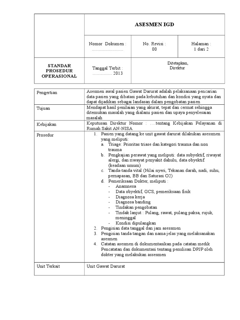 SPO Asesmen IGD | PDF