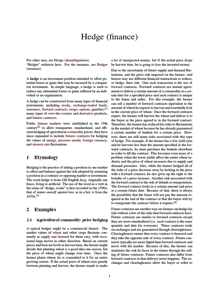 Hedge (Finance) | PDF | Hedge (Finance) | Futures Contract