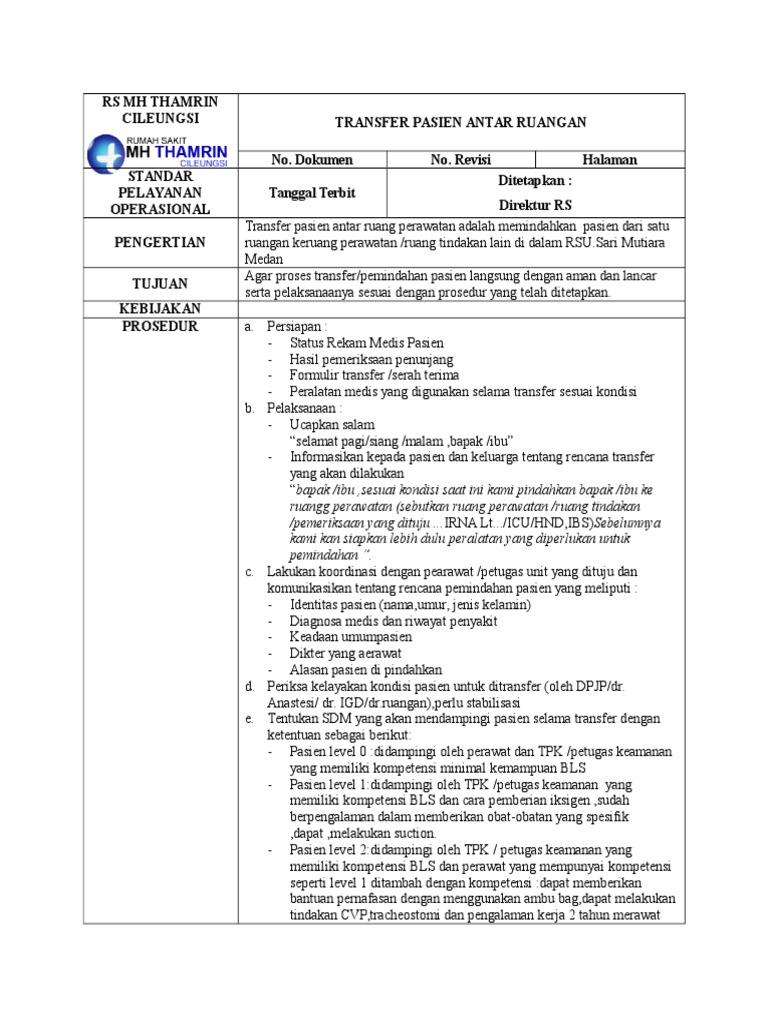 SPO Transfer Pasien Antar Ruangan | PDF