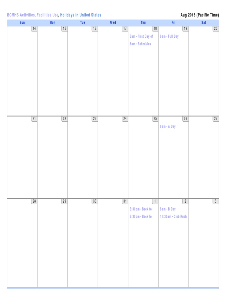 BCMHS 2016-2017 School Calendar | PDF