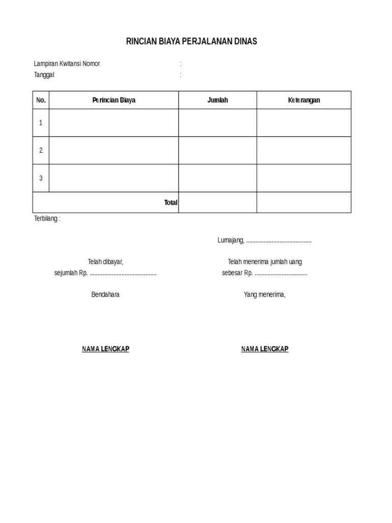 Contoh Rincian Biaya Perjalanan Dinas | PDF