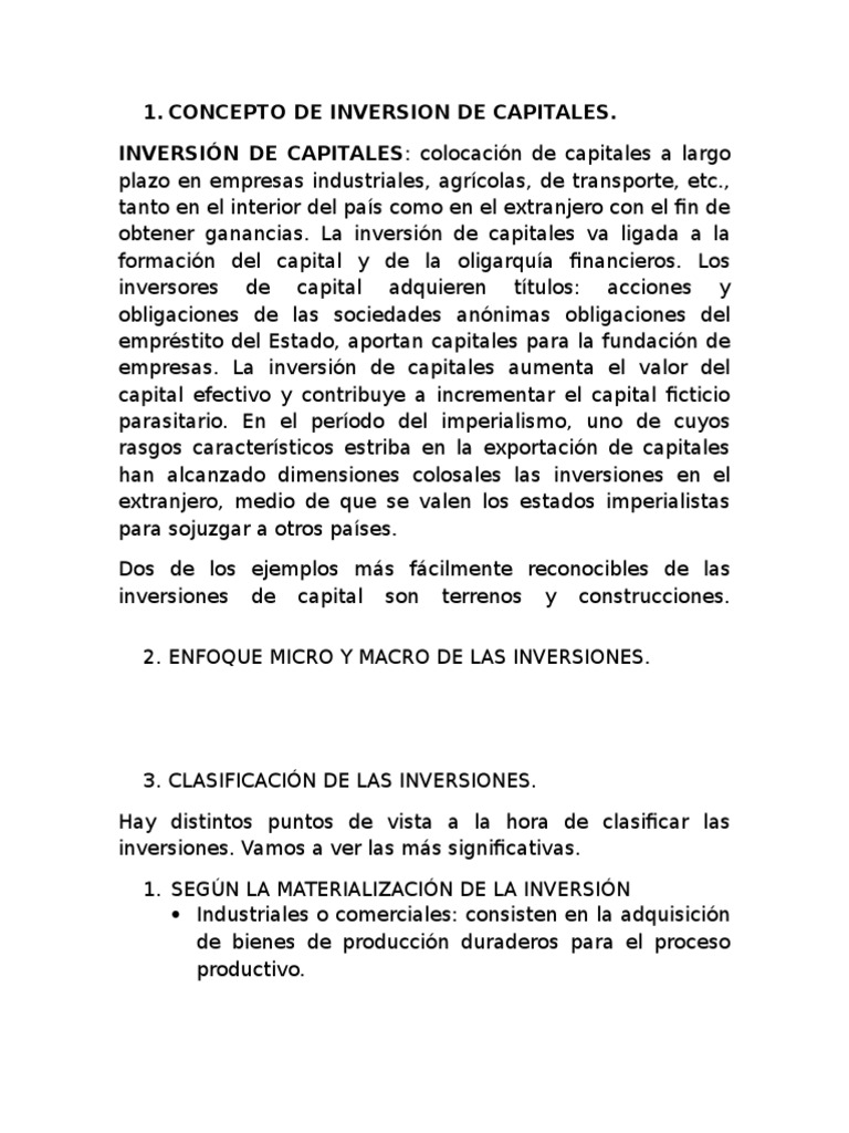 Concepto de Inversion de Capitales | PDF | Capital (economía) | Inversiones