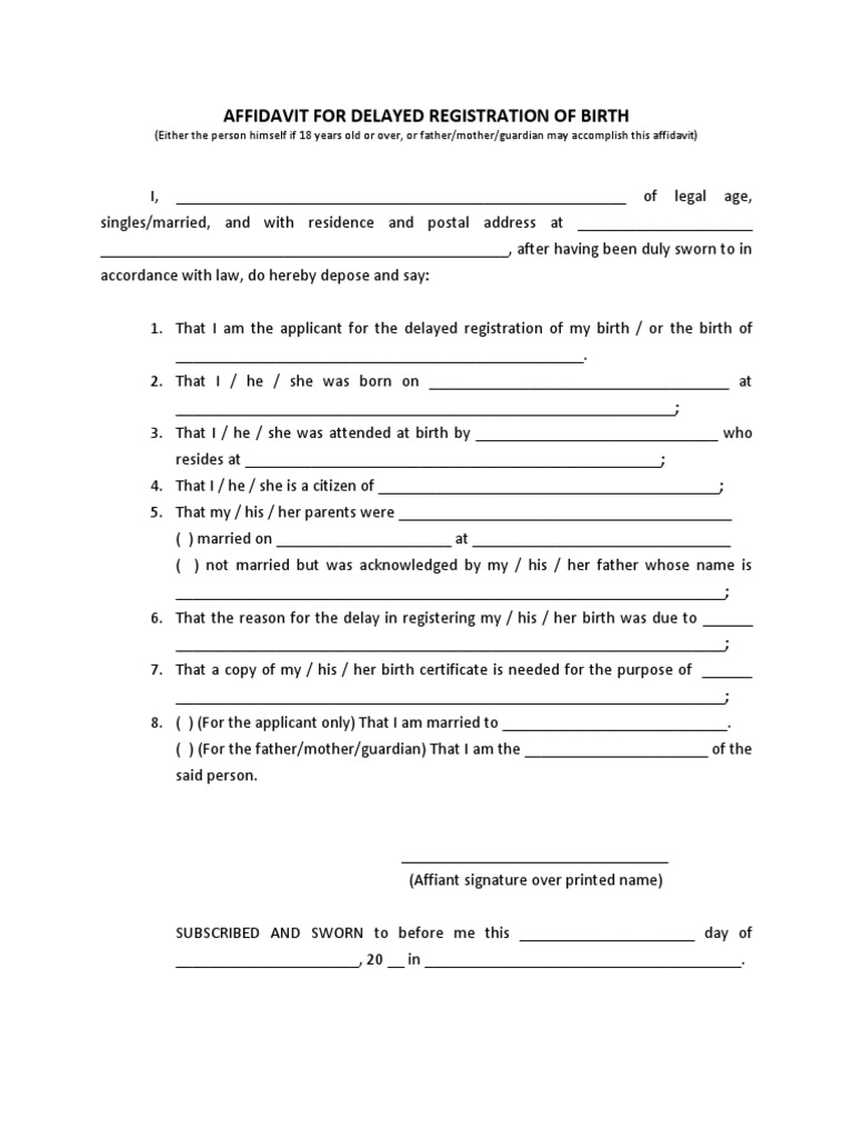 Affidavit for Delayed Birth Registration | PDF