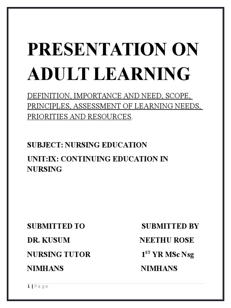 Adult Learning | PDF | Adult Education | Learning