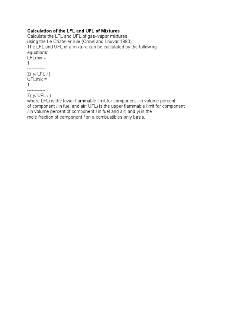 Calculation of The LFL and UFL of Mixtures | PDF