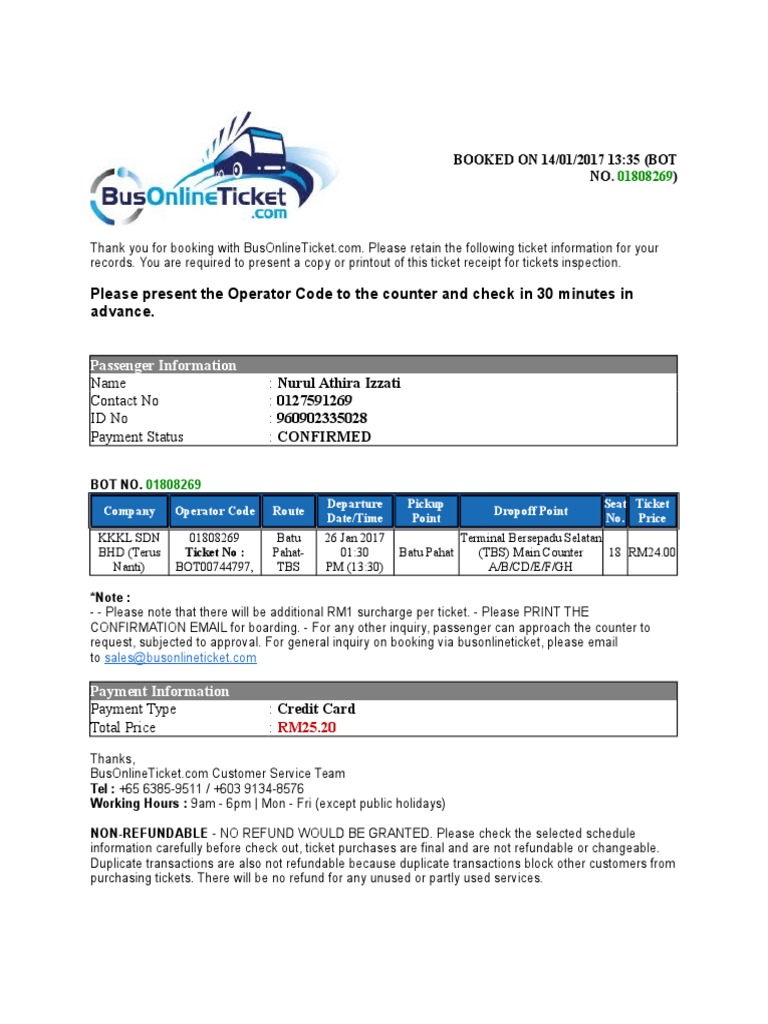 Bus Ticket Sample | PDF | Banking | Financial Technology