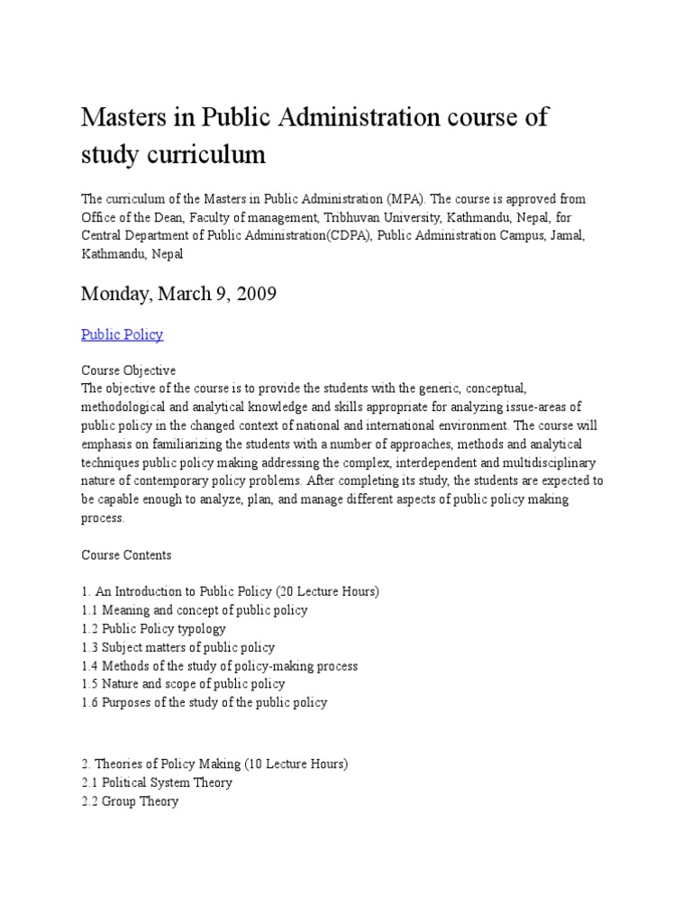 MPA Course Curriculum Overview | PDF | Descriptive Statistics | Statistics