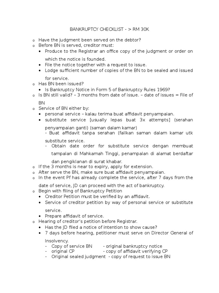 Bankruptcy Checklist | PDF