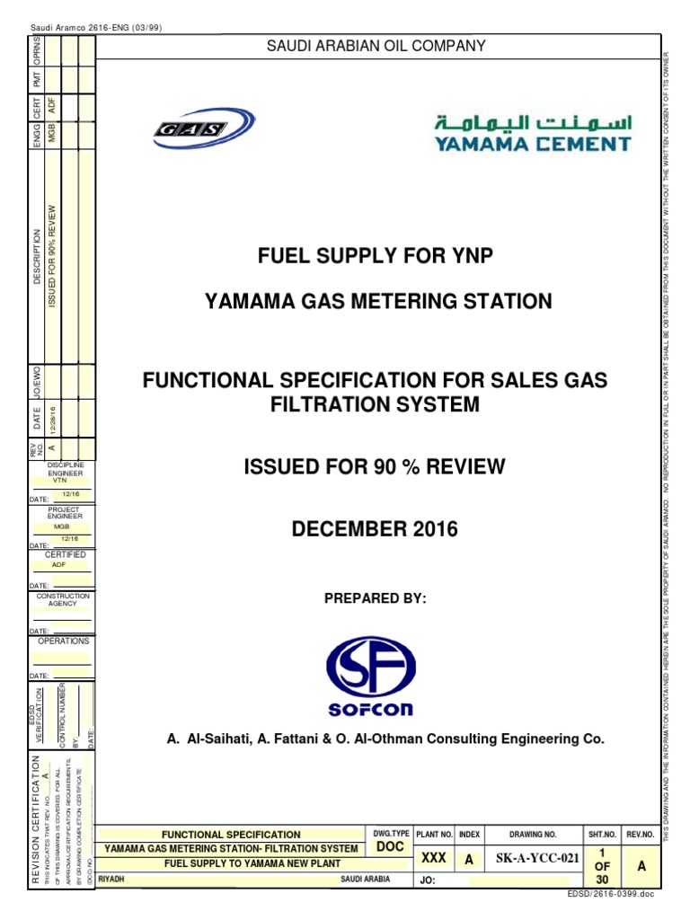 SK-A-YCC-021 Sales Gas Filtration System FSD | PDF | Specification (Technical Standard) | Filtration