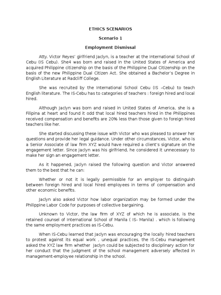 Ethics Scenarios | PDF | Trade Union | Lawyer