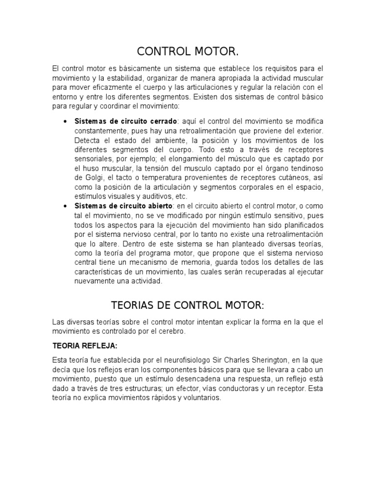 Control Motor | PDF | Sistema nervioso central | Músculo
