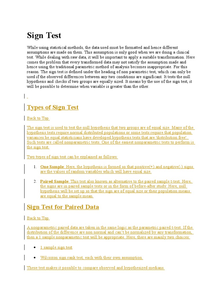 Sign Test | PDF | Statistical Hypothesis Testing | Null Hypothesis