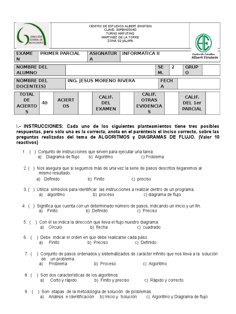 Examen De Informatica Ii Pdf Algoritmos Science