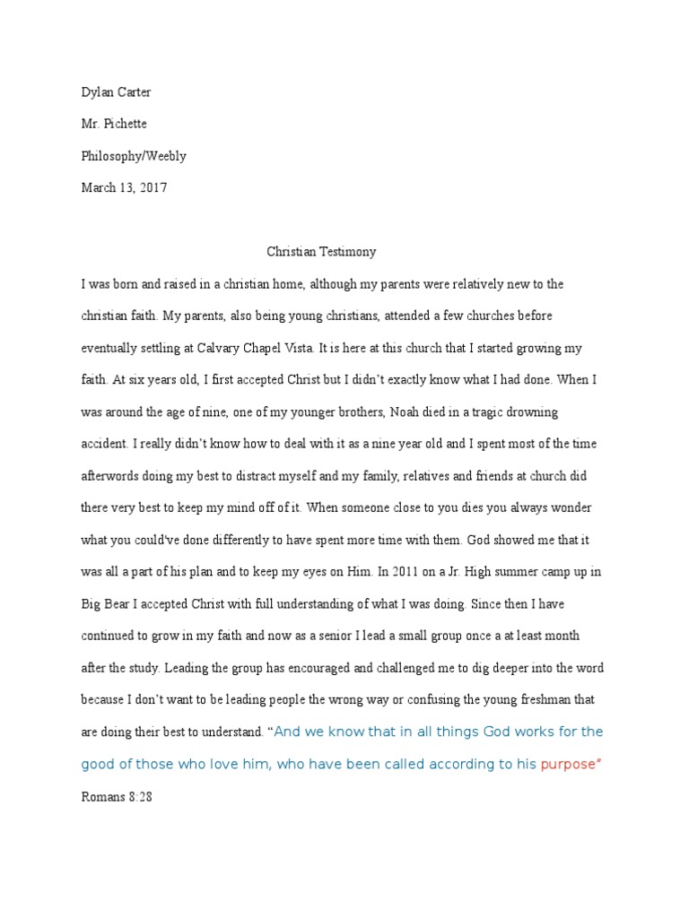 Sample Testimony Of Faith