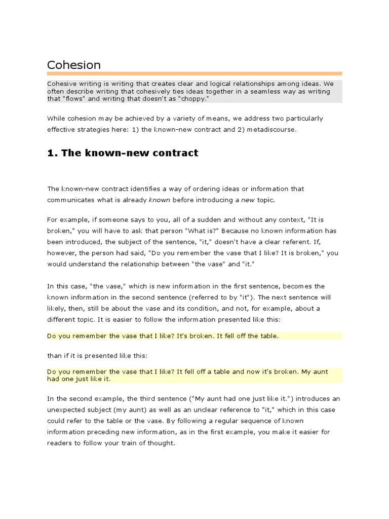 Cohesion | PDF | Consciousness | Pronoun