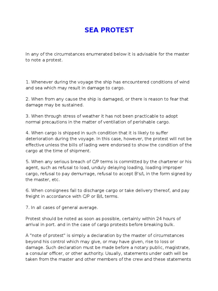 Sea Protest | PDF | Tonnage | Ships