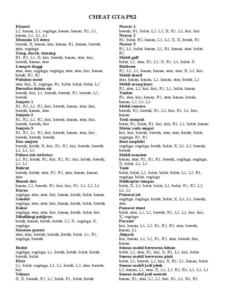 Cheat Gta Ps2 | PDF