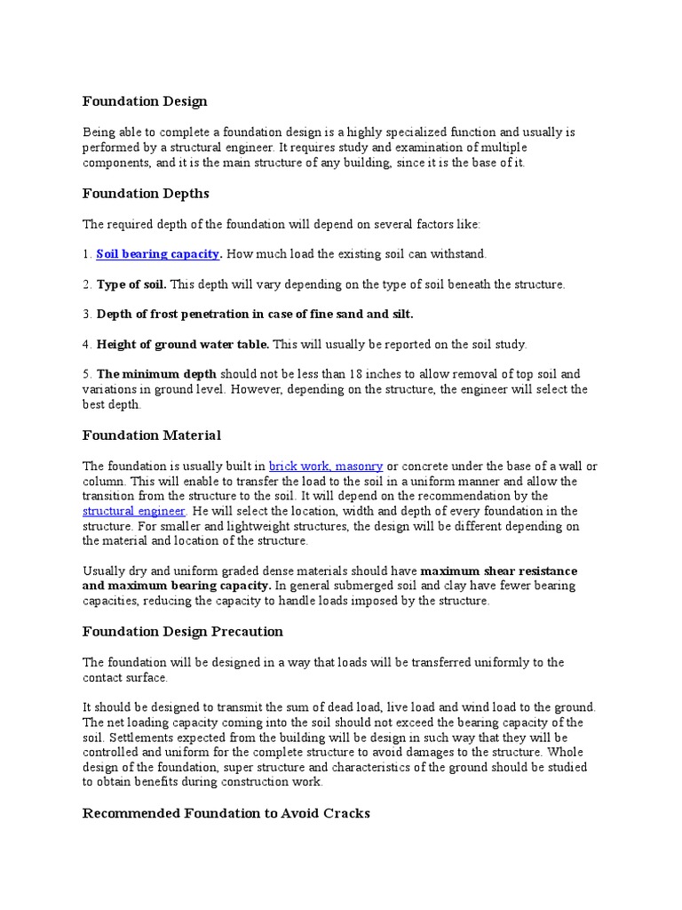 Foundation Design Word | PDF | Foundation (Engineering) | Structural Load