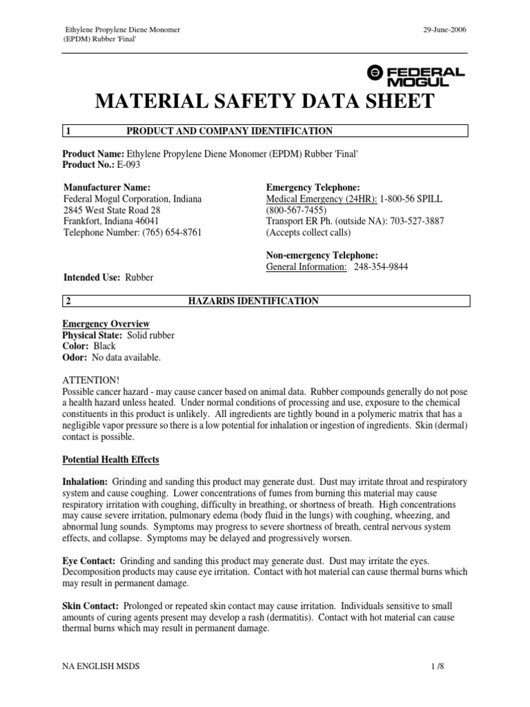 MSDS Epdm | PDF | Toxicity | Firefighting
