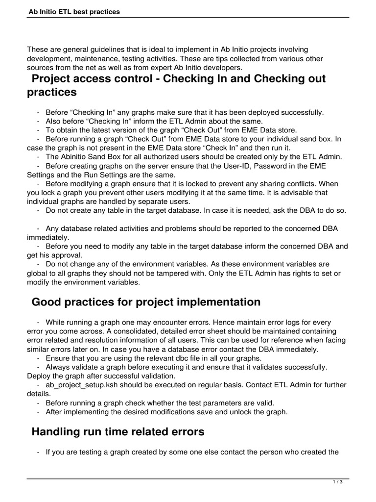 Ab Initio ETL Best Practices Guide | PDF