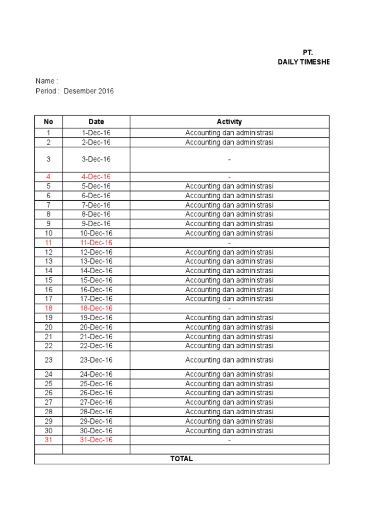 Contoh Timesheet Karyawan Harian | PDF