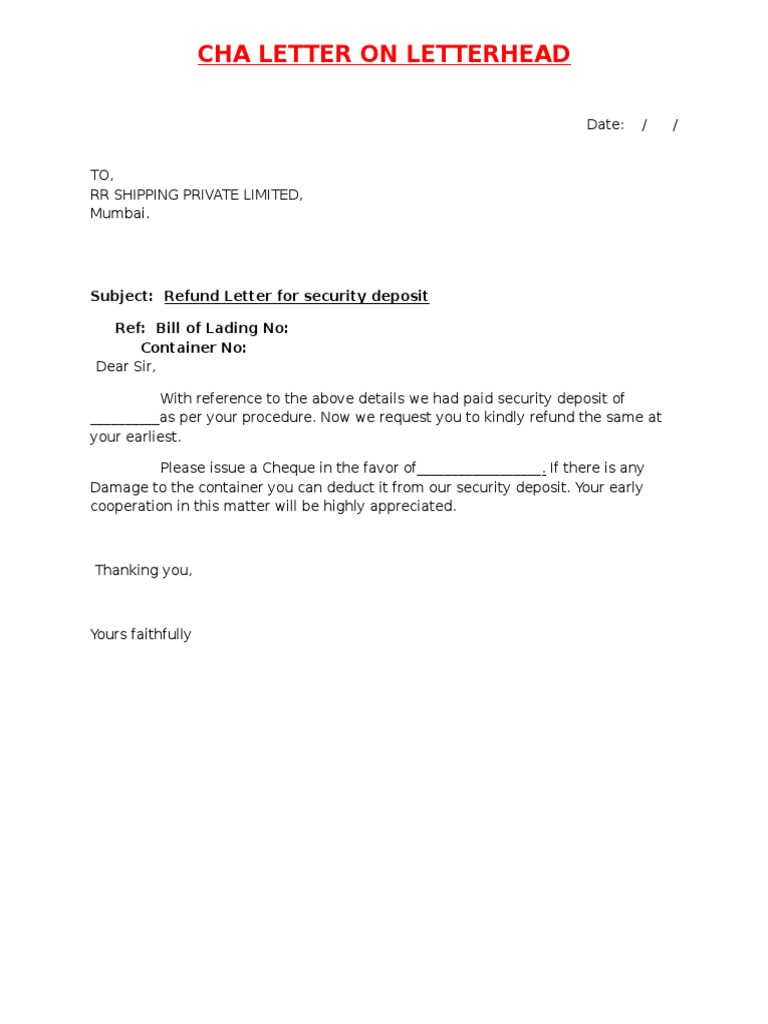 CHA Refund Letter | PDF | Finance & Money Management