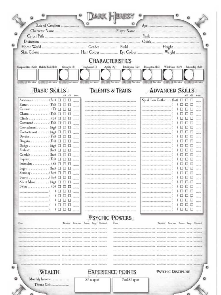 Form Fillable Dark Heresy 2e Sheet - Printable Forms Free Online