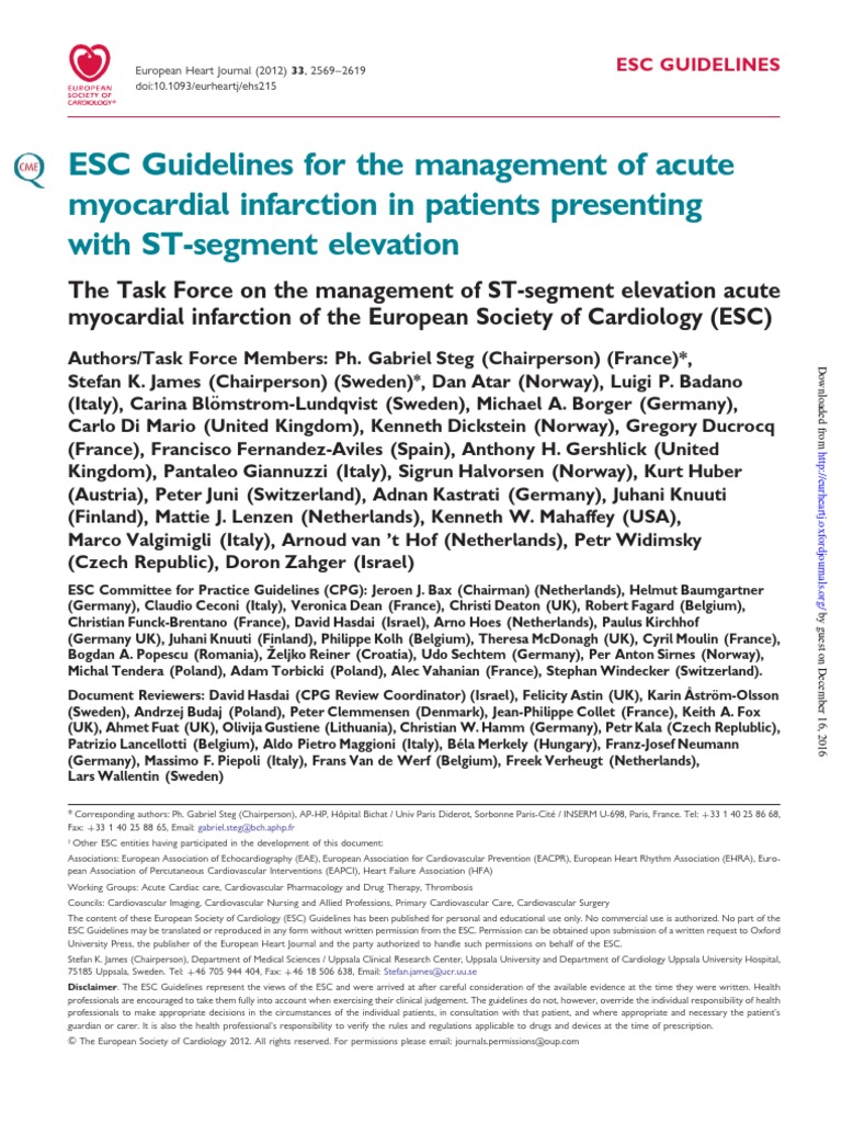 ESC Guidelines for ST-Elevation MI | PDF | Myocardial Infarction ...