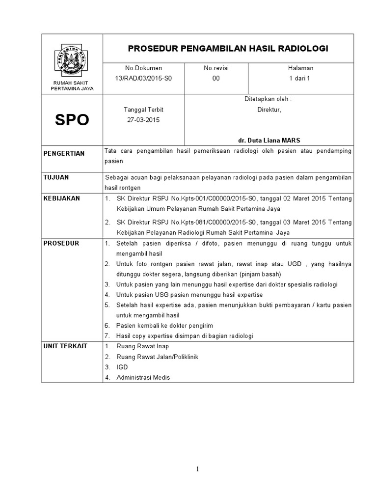 Prosedur Pengambilan Hasil Radiologi | PDF | Pengembangan Diri ...
