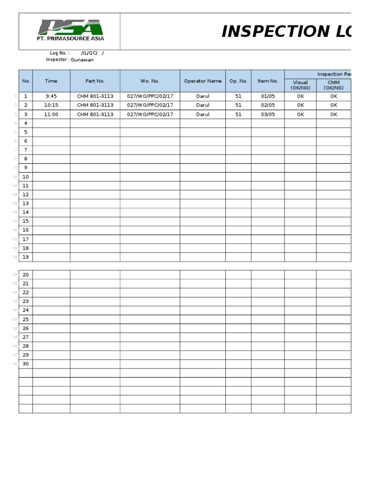 Inspection Log Report | PDF | Quality | Business Process