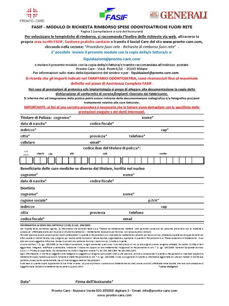 Fasif Modulo Richiesta Rimborso Fuori Rete-Odontoiatria Marzo 20172xlsx ...