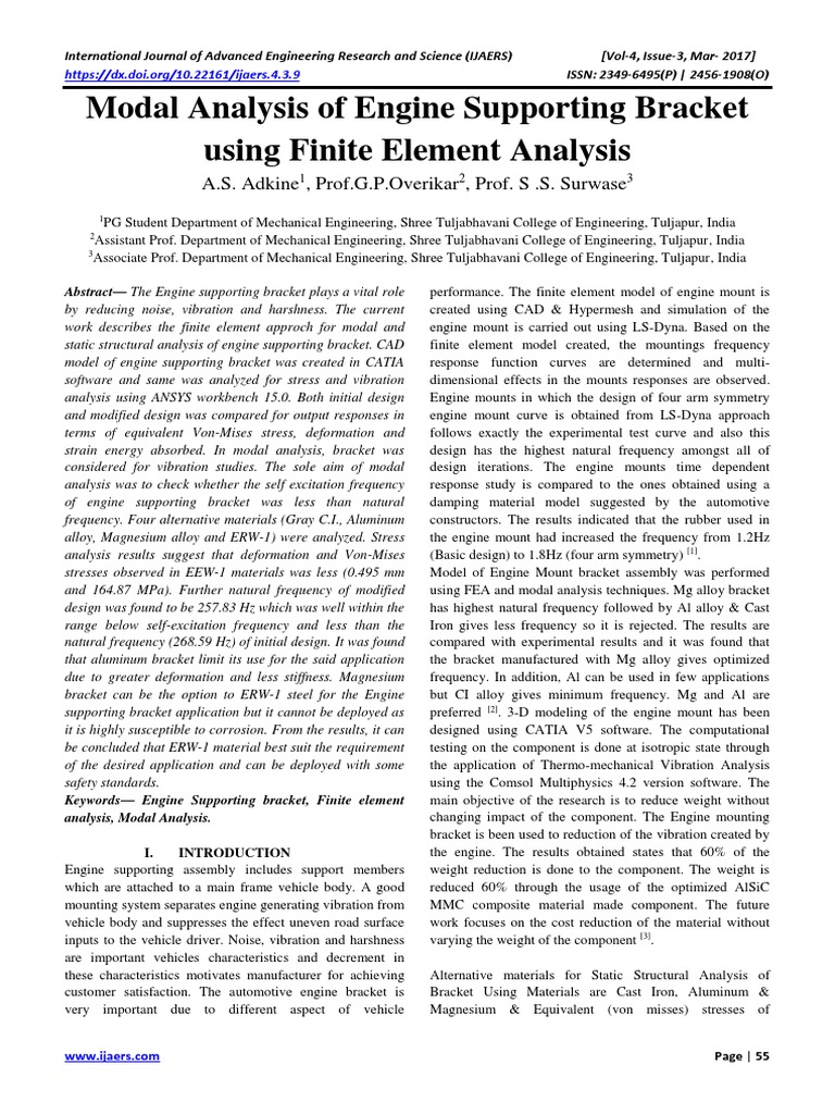 Modal Analysis of Engine Supporting Bracket Using Finite Element ...