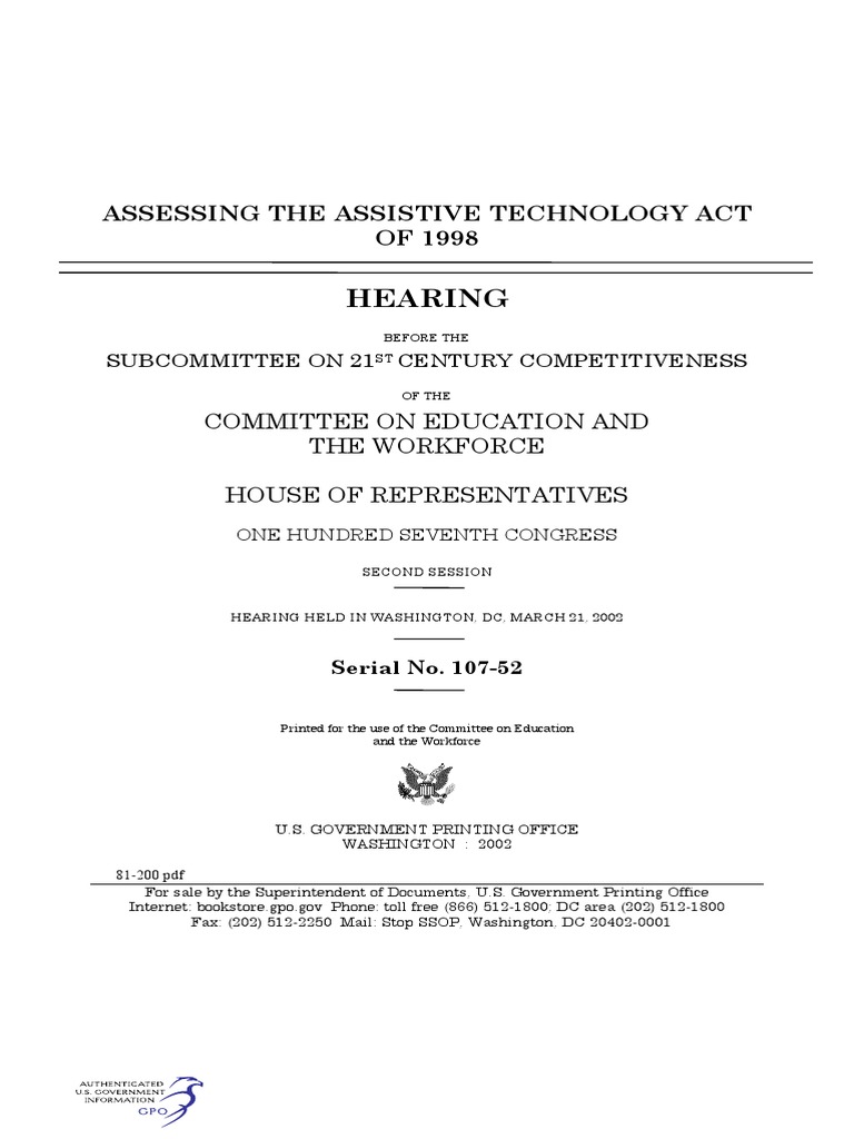 Hearing on Assistive Technology Act 1998 | PDF | Elementary And ...