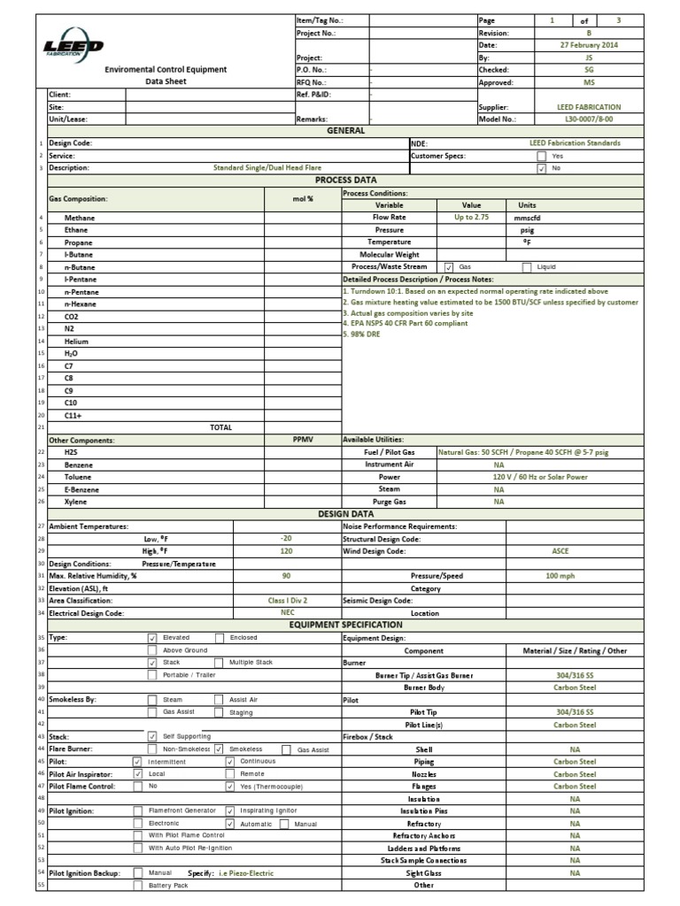 Flare Data Sheet | PDF | Thermocouple | Gases