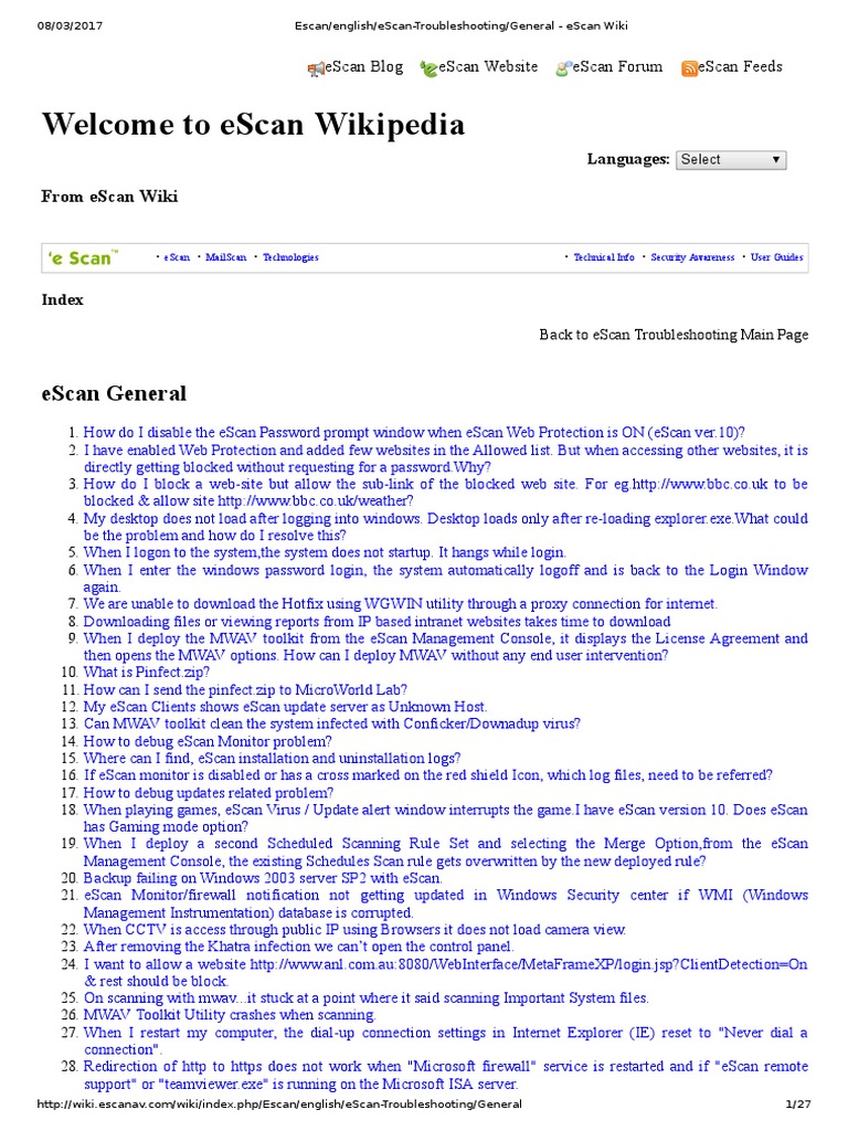 Escan English EScan-Troubleshooting General - EScan Wiki | PDF | Windows Registry | Computer Virus