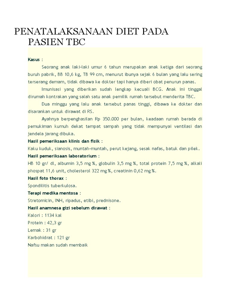 Penatalaksanaan Diet Pada Pasien TBC | PDF