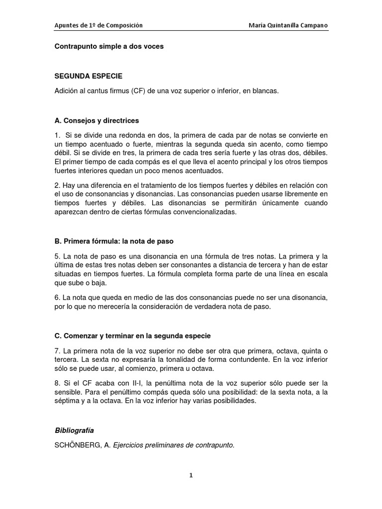Contrapunto Simple a Dos Voces Segunda Especie | Elementos de la música ...